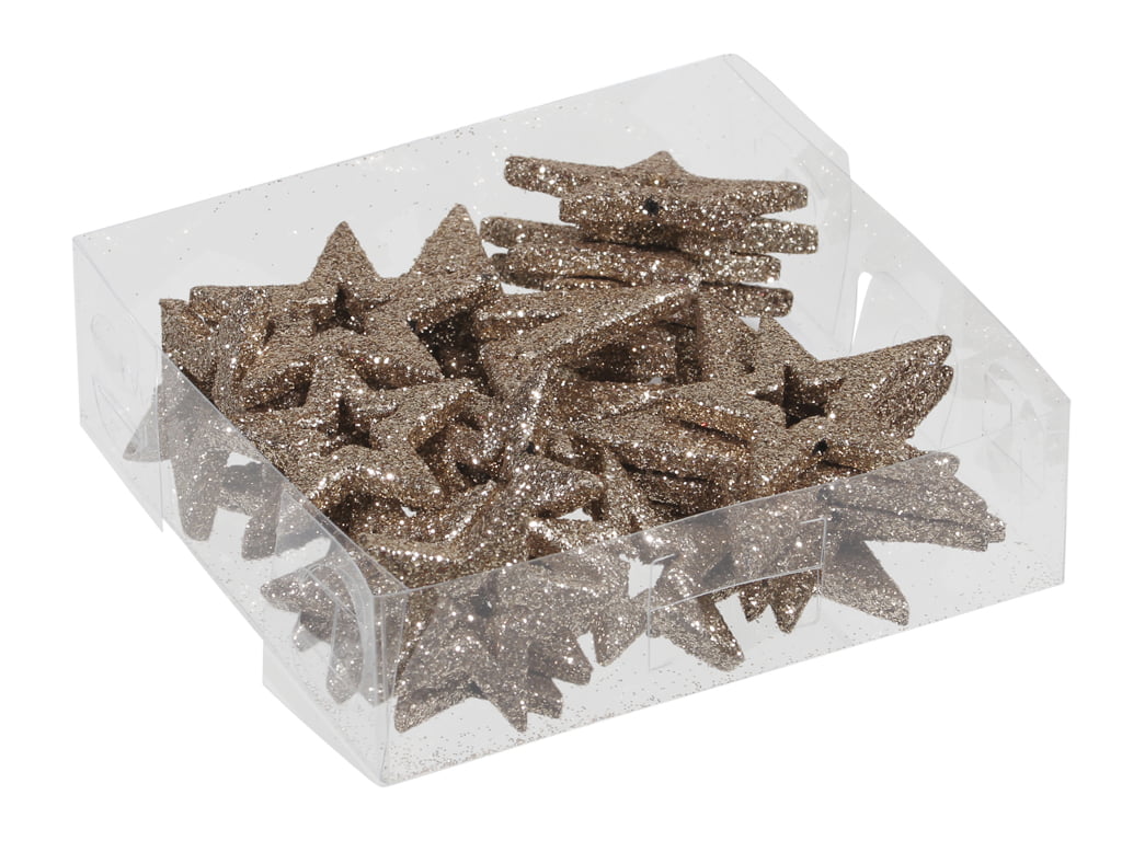 Plastik stjerner med glitter og hul i midten. CHAMPAGNE 24 stk. - Øster ...
